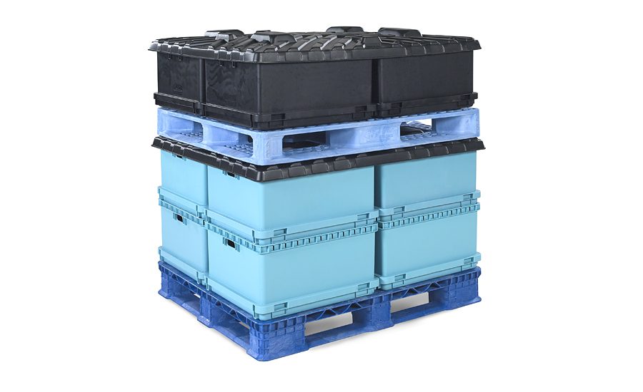 Top cap allows double stacking of stackable, rackable pallet loads ...